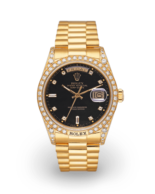 Rolex Day-Date 36 Yellow Gold and Diamond-Set / Diamond-Set / Black ...