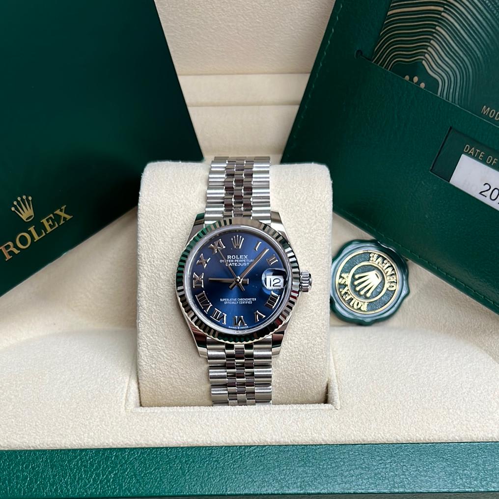 2022 Rolex Datejust 31 Fluted / Blue / Roman / Jubilee 278274-0034 | Bezel