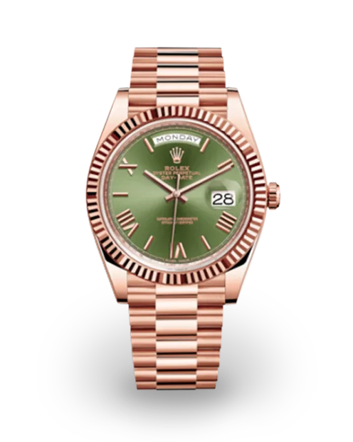 Rolex Day-Date 40 Rose Gold / Fluted / Olive-Green / Roman / President ...
