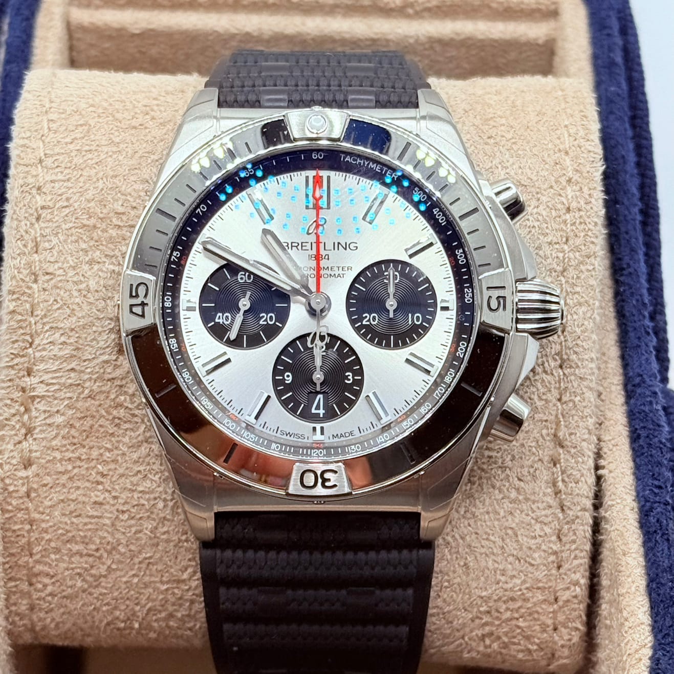 Auction: 2024 Breitling Chronomat B01 42 Steel / Silvered/Black / Strap AB0134101G1S2 | Bezel