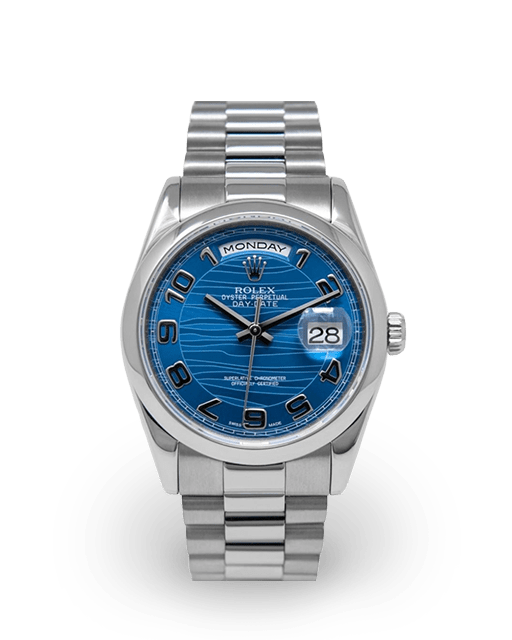 Rolex Day-Date 36 White Gold / Blue Wave-Motif / Arabic / Oyster 118209 ...