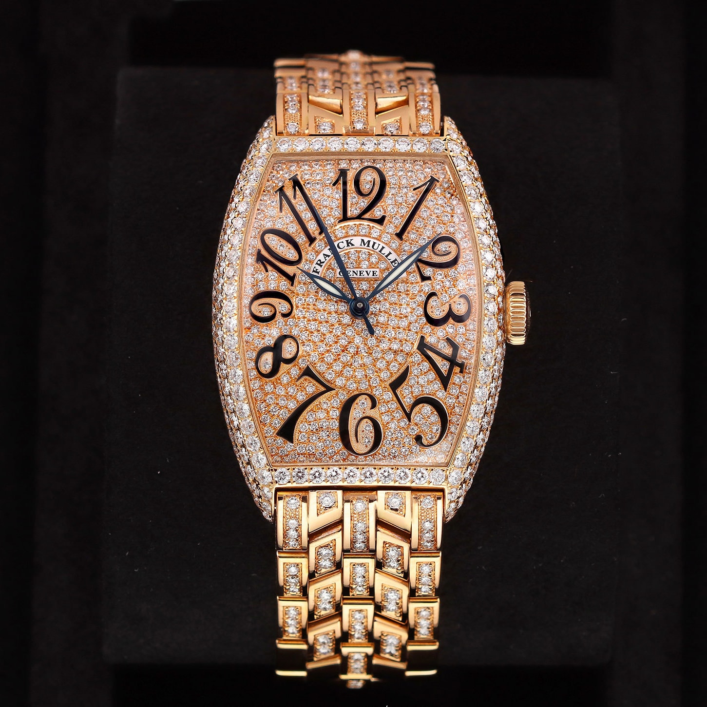 Auction: 2024 Franck Muller Cintrée Curvex Rose Gold / Diamond-Set / Diamond-Paved / Arabic ...