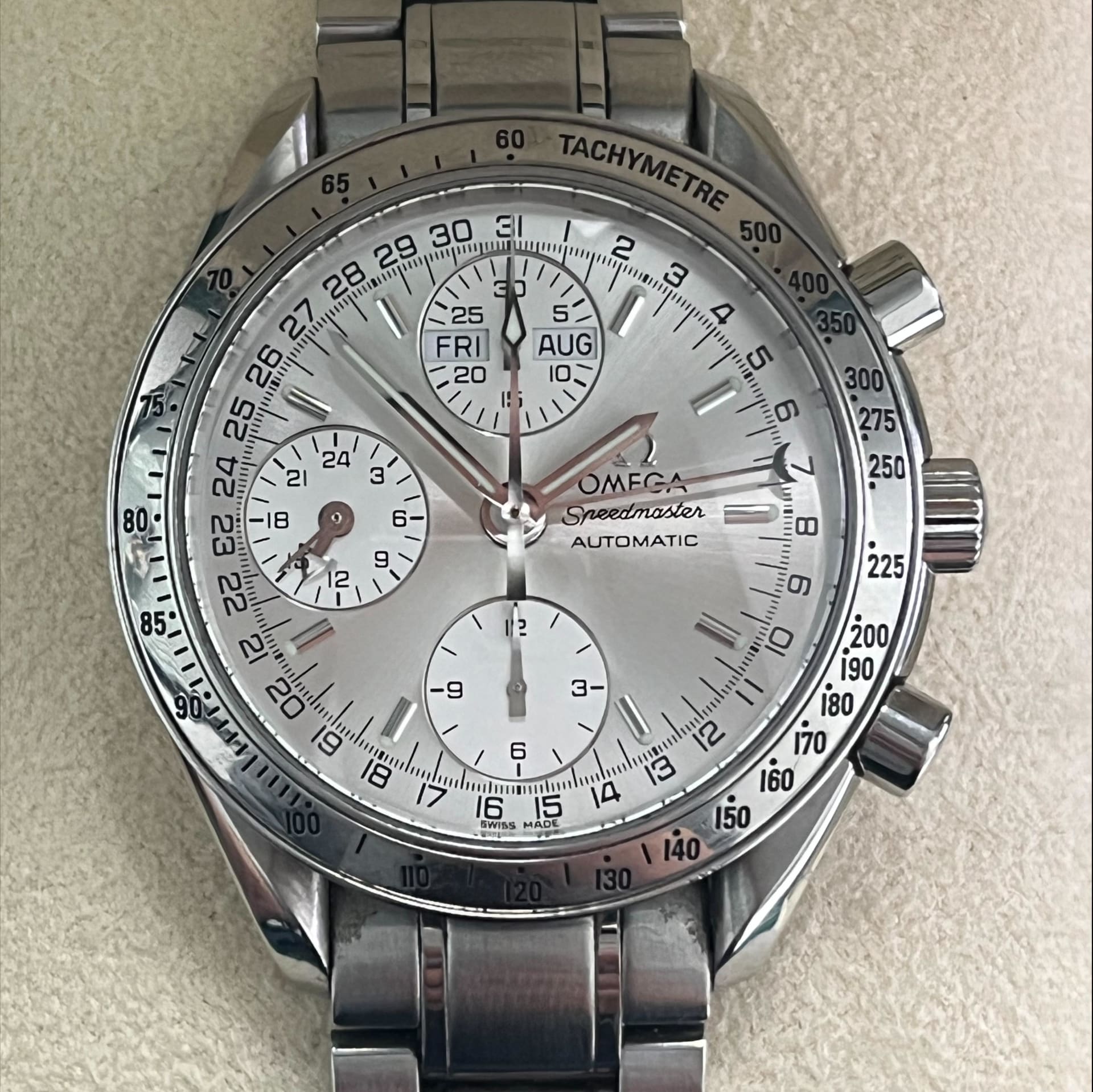 Auction: Omega Speedmaster Day-Date 39 Steel / Silver / Bracelet 3523. ...