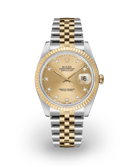 Rolex Datejust 36 Two-Tone / Fluted / Champagne / Diamond-Set / Jubilee 16233 | Bezel
