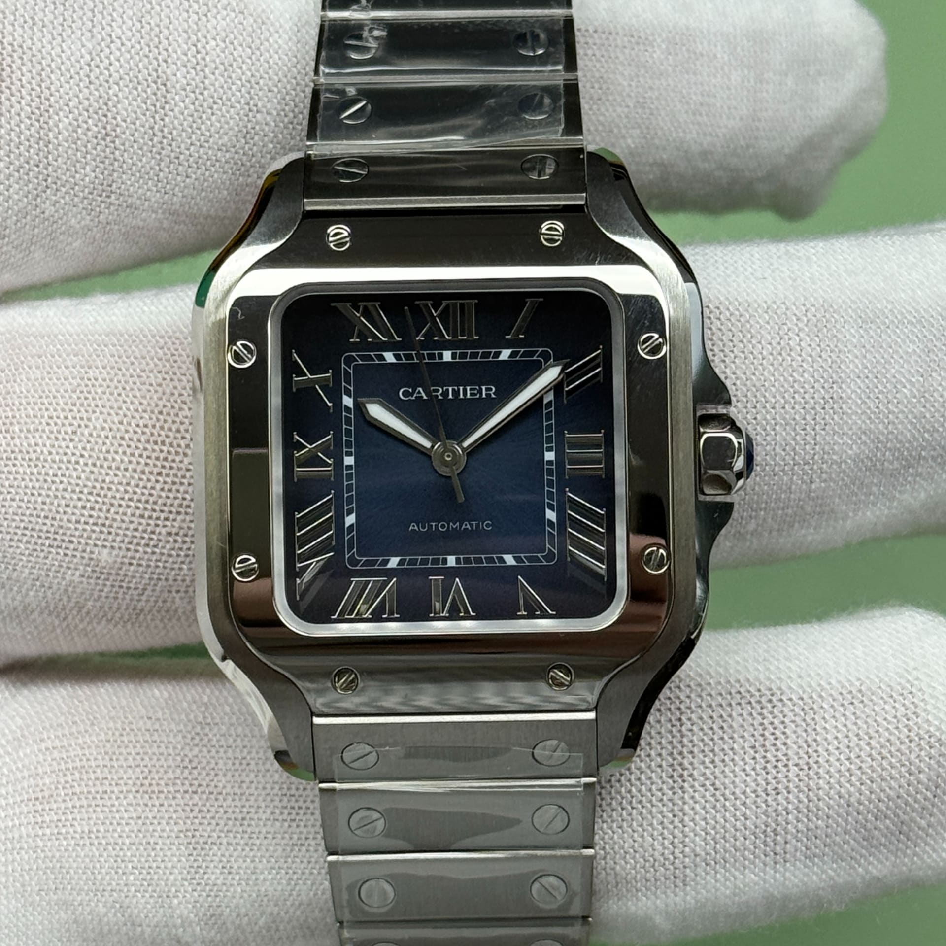 Auction: 2025 Cartier Santos de Cartier Medium Steel / Blue / Roman ...