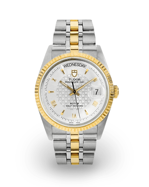 Tudor Prince Day-Date 36 Two-Tone / Silvered Tudor Logo pattern / Roman ...
