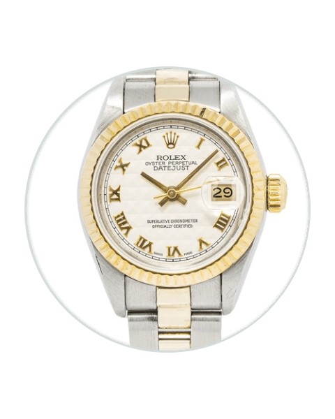 Rolex Datejust 26 Two-Tone / Fluted / Ivory Pyramid-Motif / Roman ...
