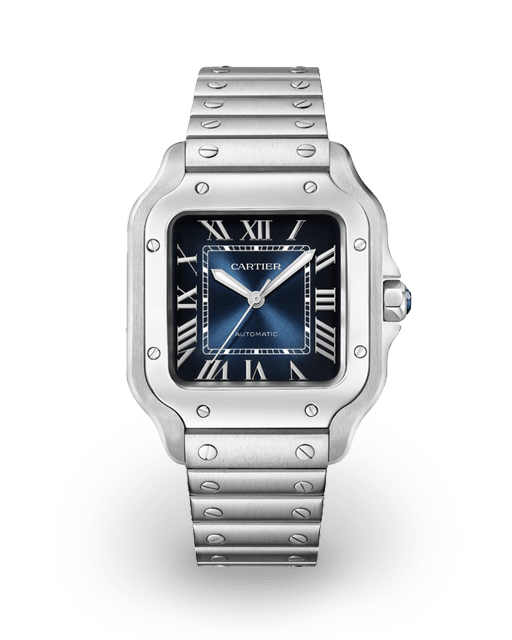 Cartier Santos de Cartier Medium Steel / Blue / Roman / Bracelet ...
