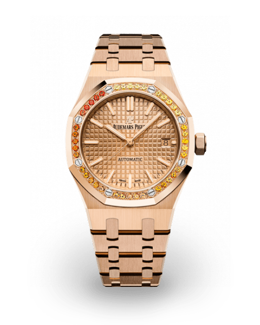Audemars Piguet Royal Oak 37 Rose Gold / Orange Sapphire-Set / Pink ...