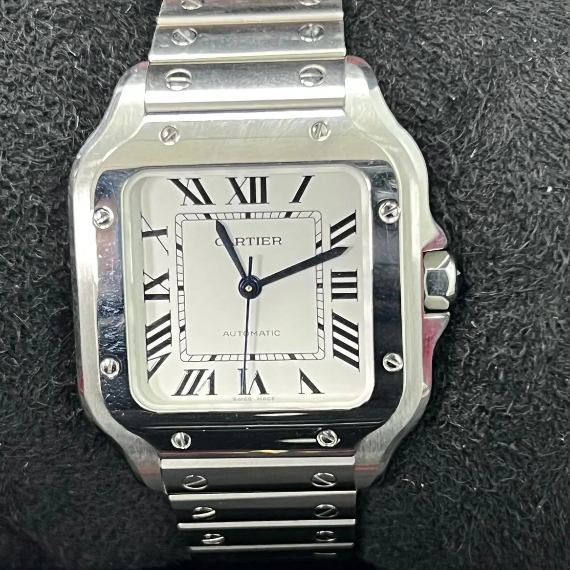 Cartier Santos de Cartier Medium Steel / Silvered / Roman / Bracelet ...