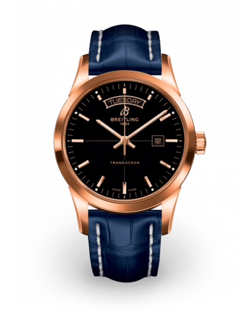 Breitling Transocean Day & Date Red Gold / Black / Croco / Pin R4531012 ...