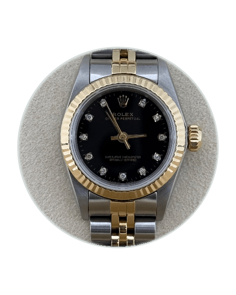 Rolex Oyster Perpetual 24 Two-Tone / Fluted / Black / Diamond-Set ...