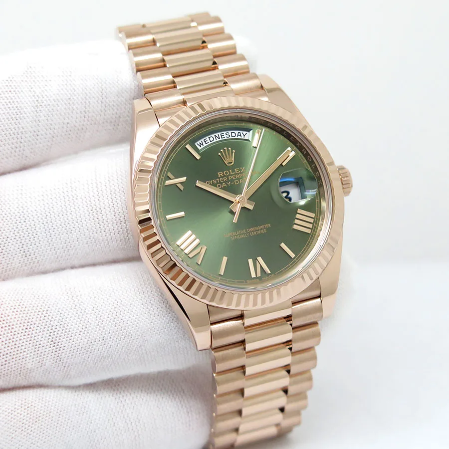 Rolex Day-Date 40 Rose Gold / Fluted / Olive-Green / Roman / President ...