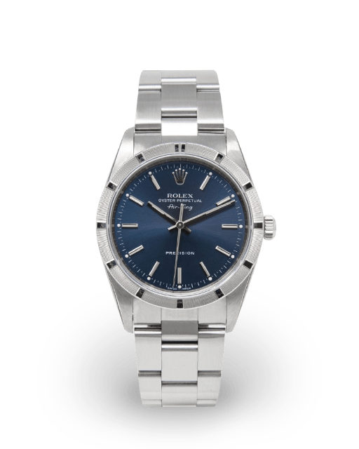 Rolex Air King 34 Steel / Engine-Turned / Blue / Oyster 14010 Watches ...
