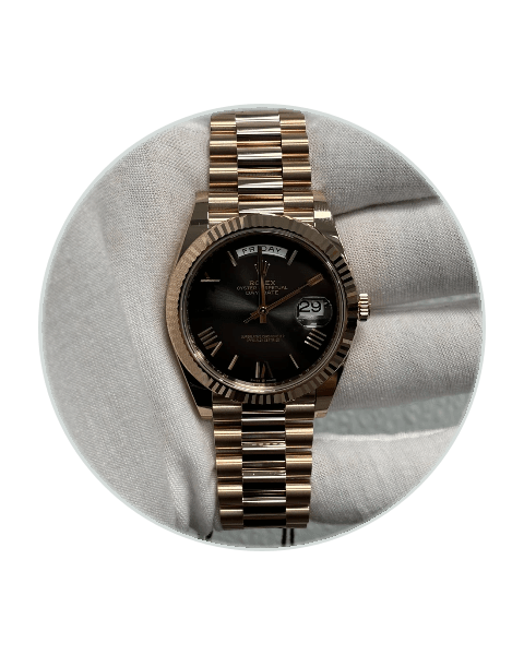 Rolex Day-Date 40 Rose Gold / Fluted / Smoked Black / Roman / President ...