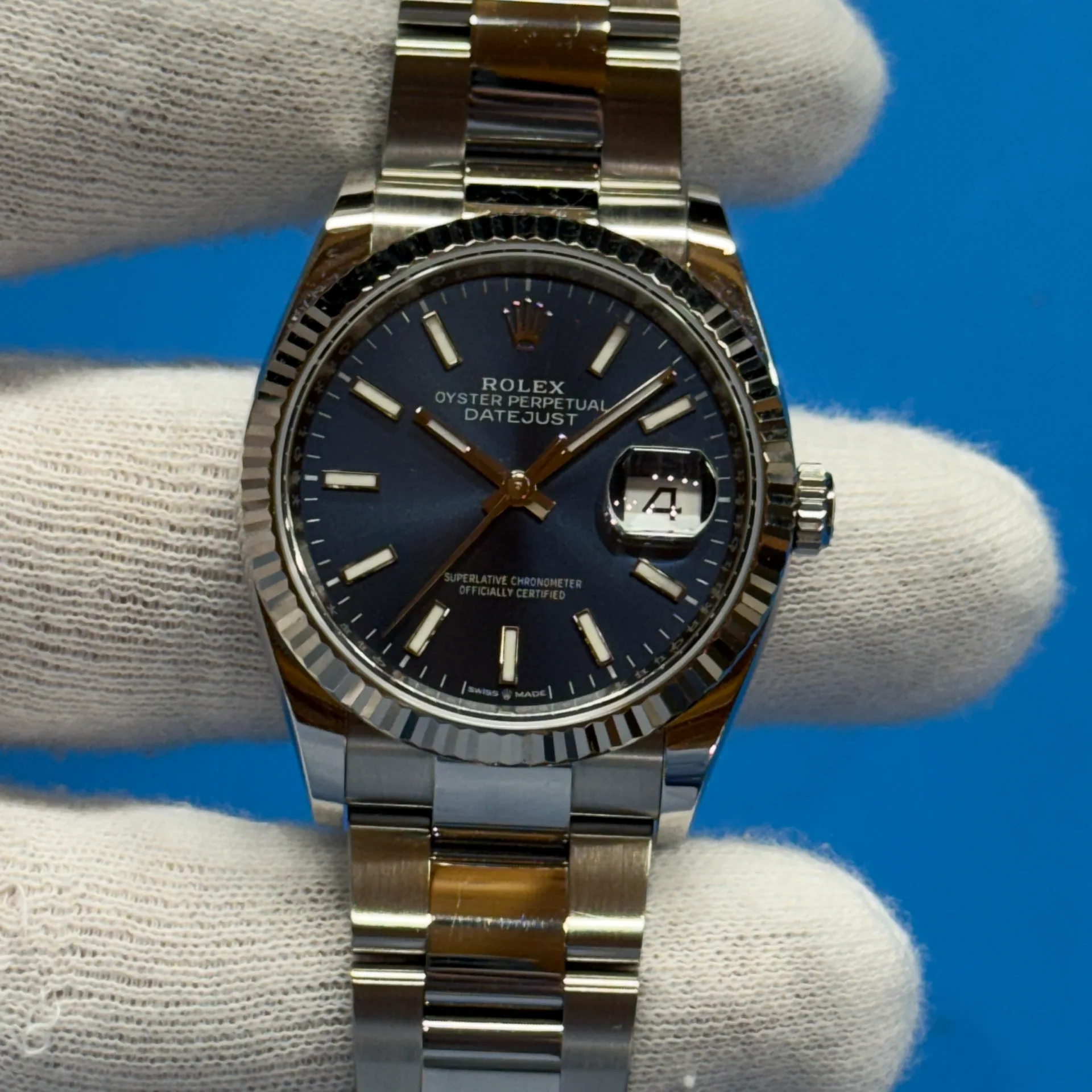 Auction: Rolex Datejust 36 Fluted / Blue / Oyster 126234-0018 | Bezel