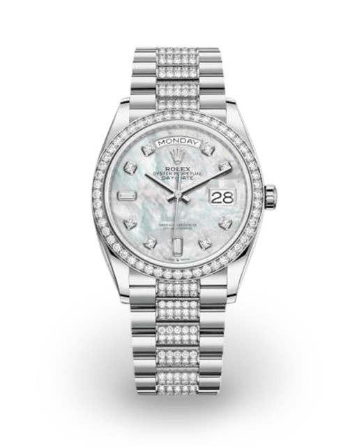 Rolex Day-Date 36 White Gold / Diamond-Set / Blue Ombre / Baguette ...