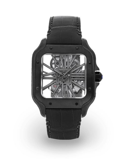 Cartier Santos de Cartier Skeleton / Black ADLC Steel / Large / Manual ...