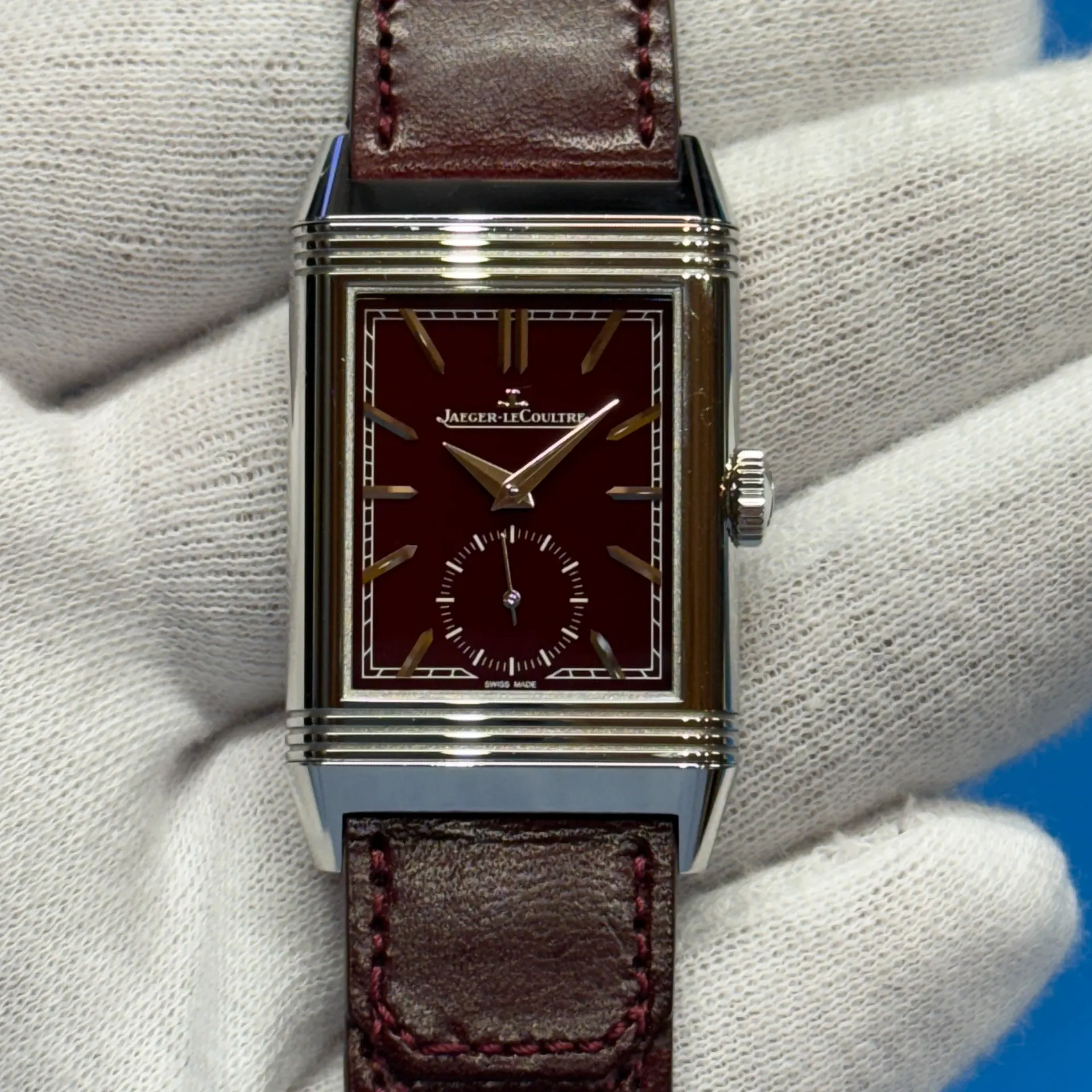 Auction: 2020 Jaeger-LeCoultre Reverso Tribute Steel / Burgundy / Strap ...